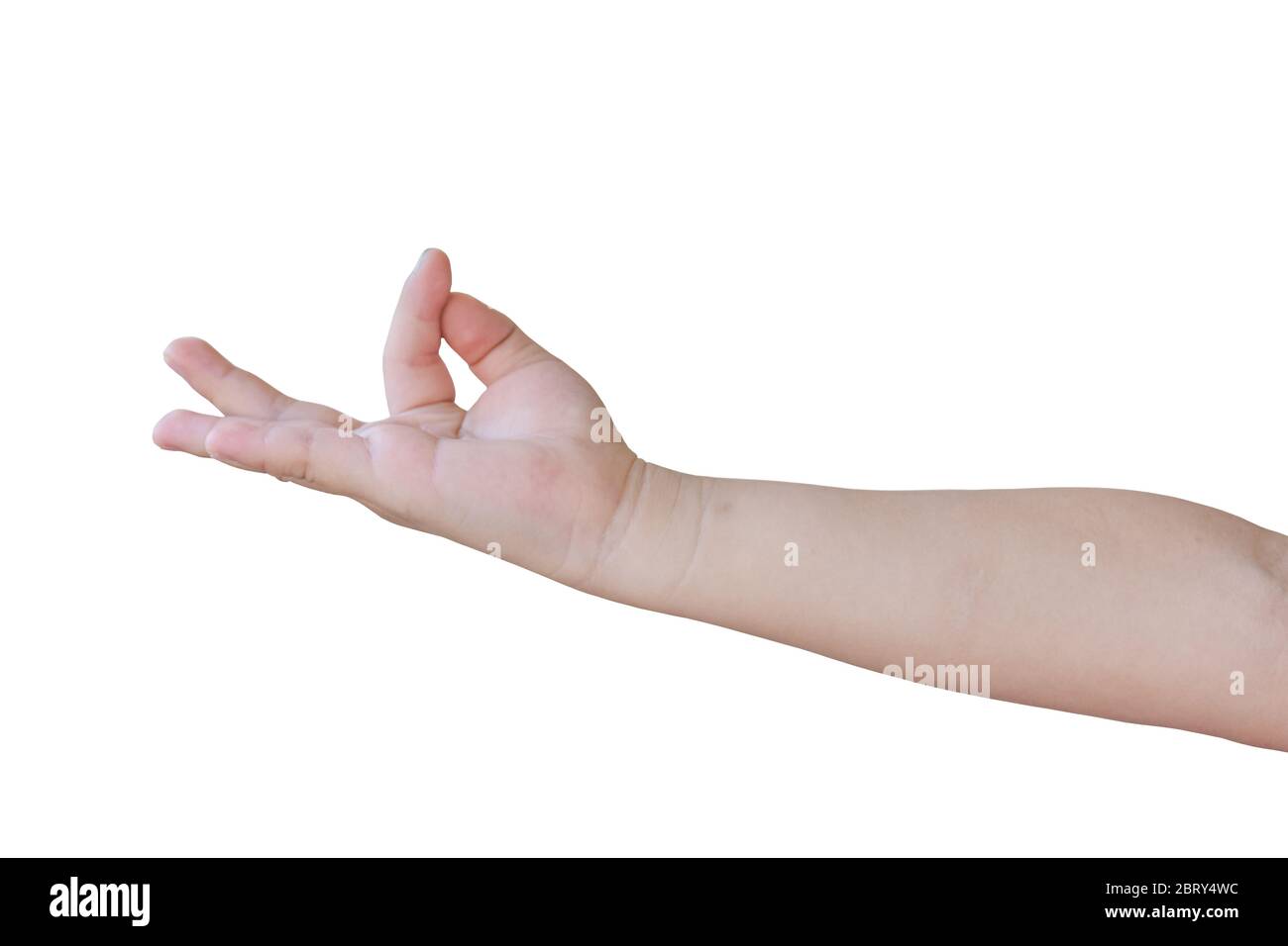 Child girl's hand show gesture isolated on white background. with ...