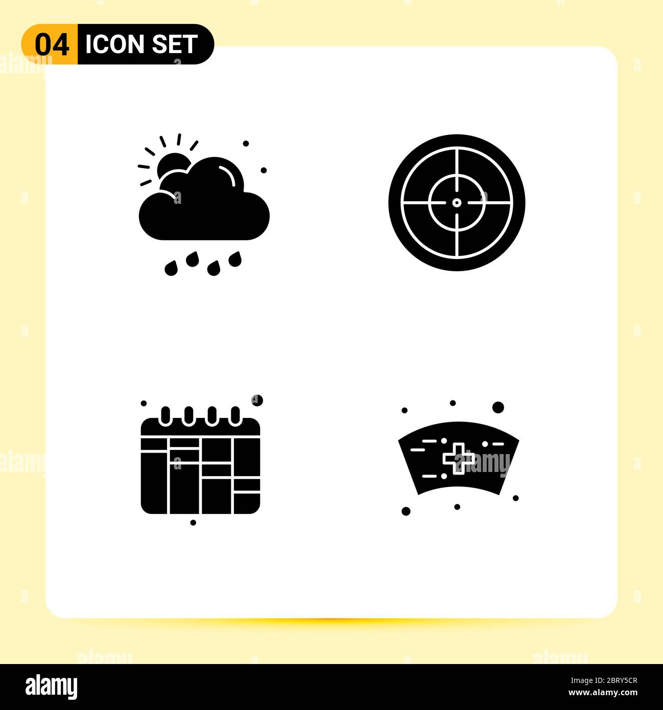 4 Universal Solid Glyph Signs Symbols of cloud, workflow, sun, military ...