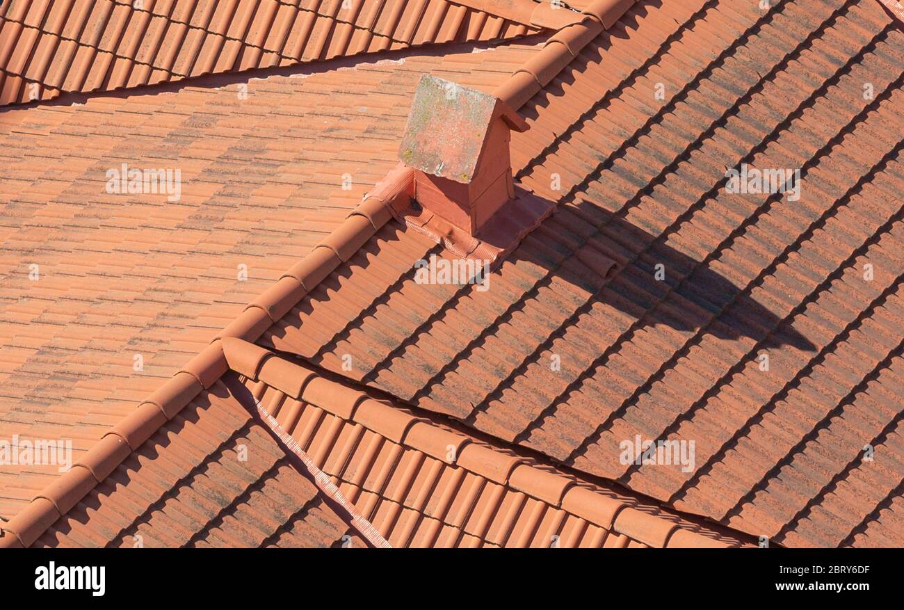 Aerial top view of house with metal shingle roof Stock Photo - Alamy