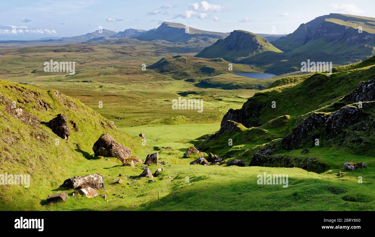 View south from The Quiraing trail, Trotternish Ridge, Isle of Skye ...