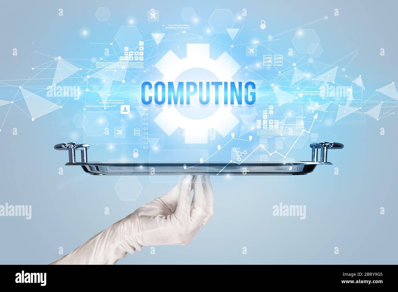 Waiter serving new technology concept with COMPUTING inscription Stock ...