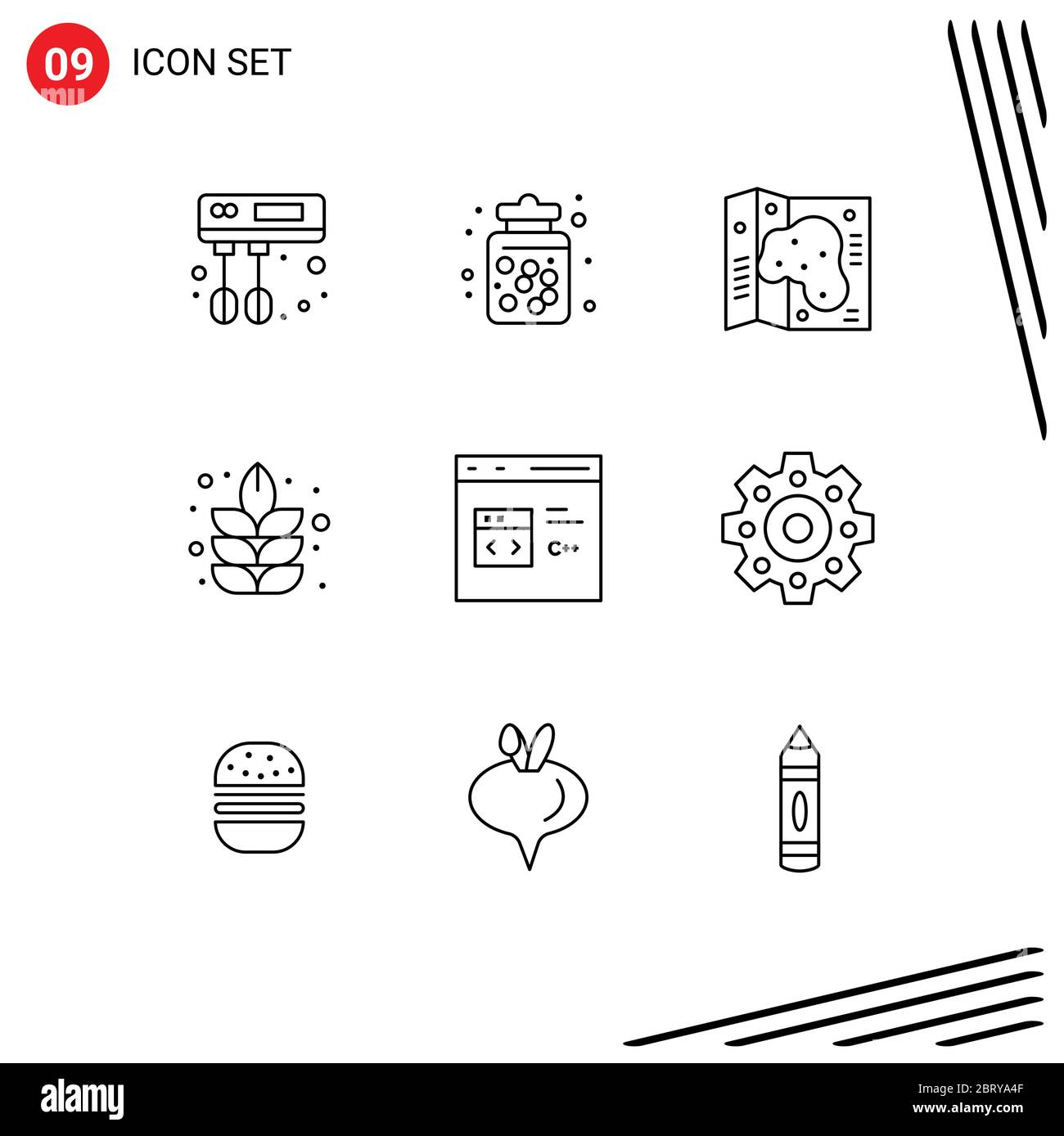 9 Thematic Vector Outlines And Editable Symbols Of Coding C Map