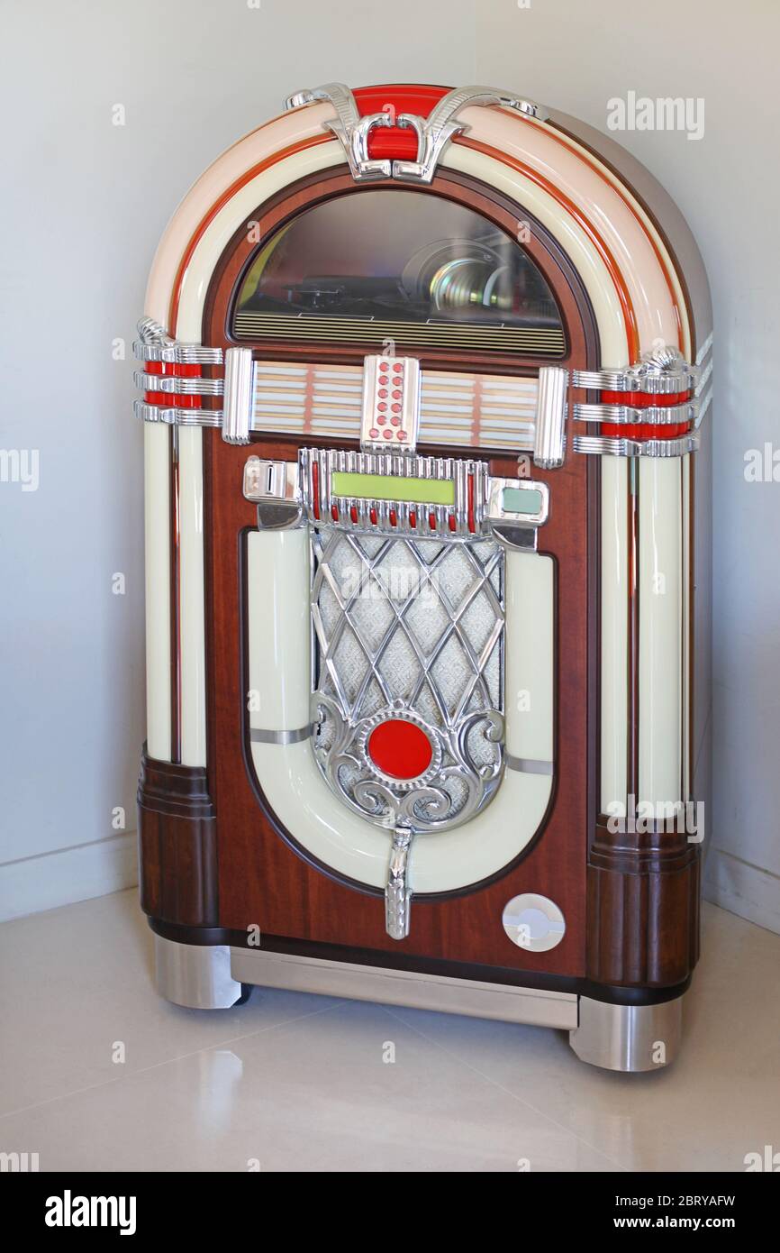Jukebox Replica Automated Music Player in Corner Stock Photo - Alamy
