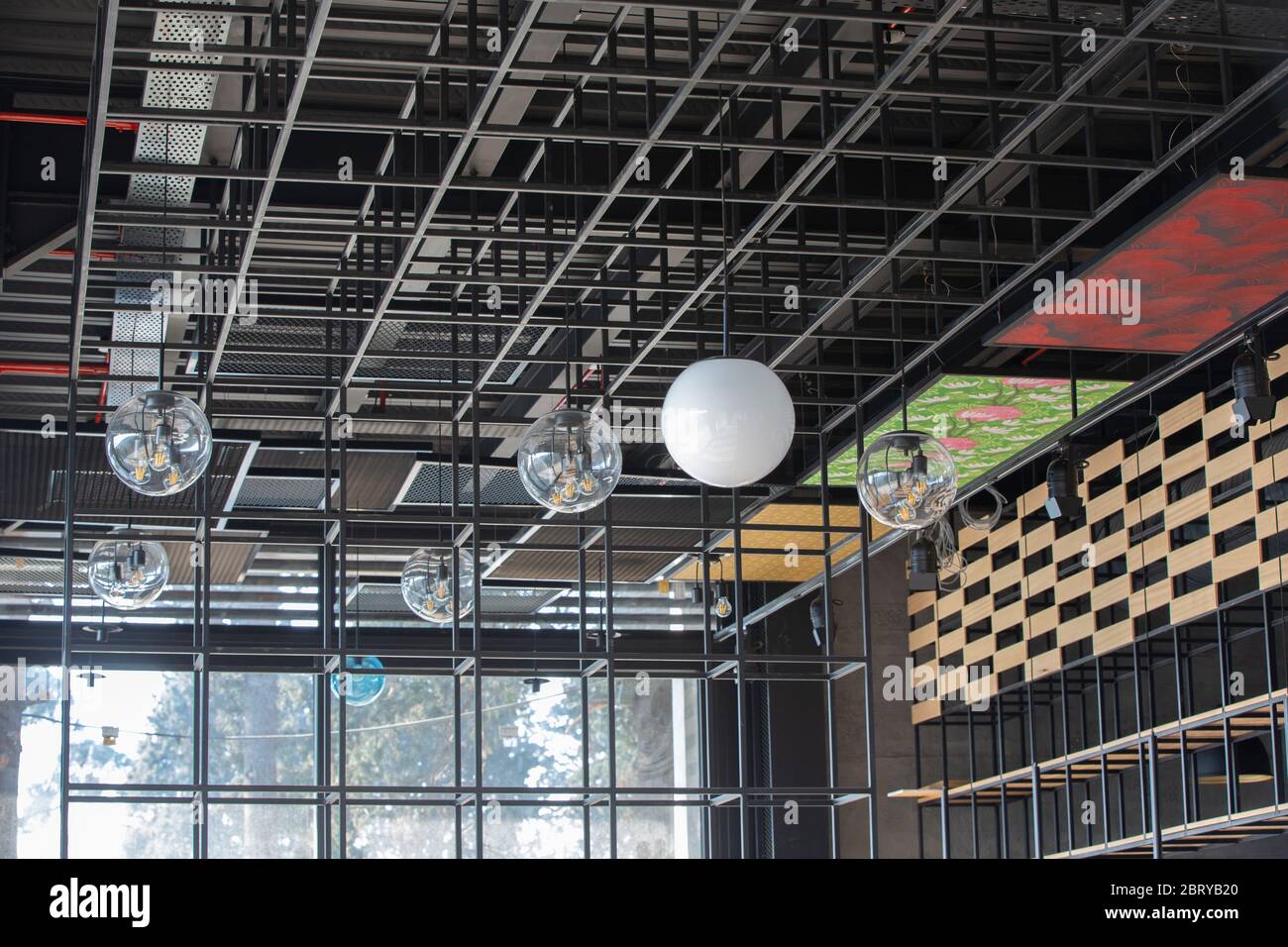 Installation of suspended ceilings and lighting backgrounds Stock Photo ...