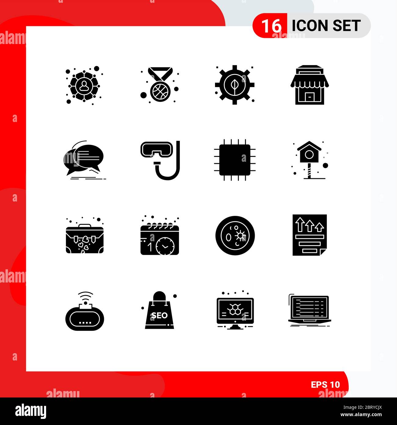 Modern Set of 16 Solid Glyphs Pictograph of beach, speech, power ...