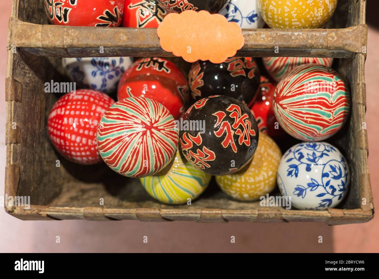 Group of Colorful Japanese Hand-Painted Spheres inside a Basket Stock ...
