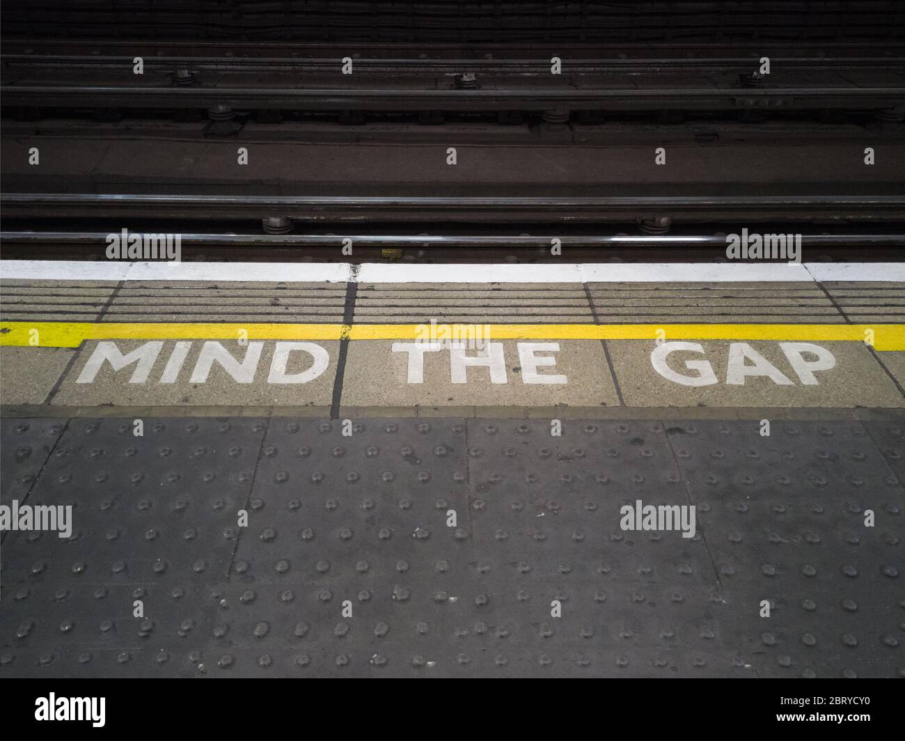 Mind The Gap Sign: Underground in Central London Stock Photo - Alamy