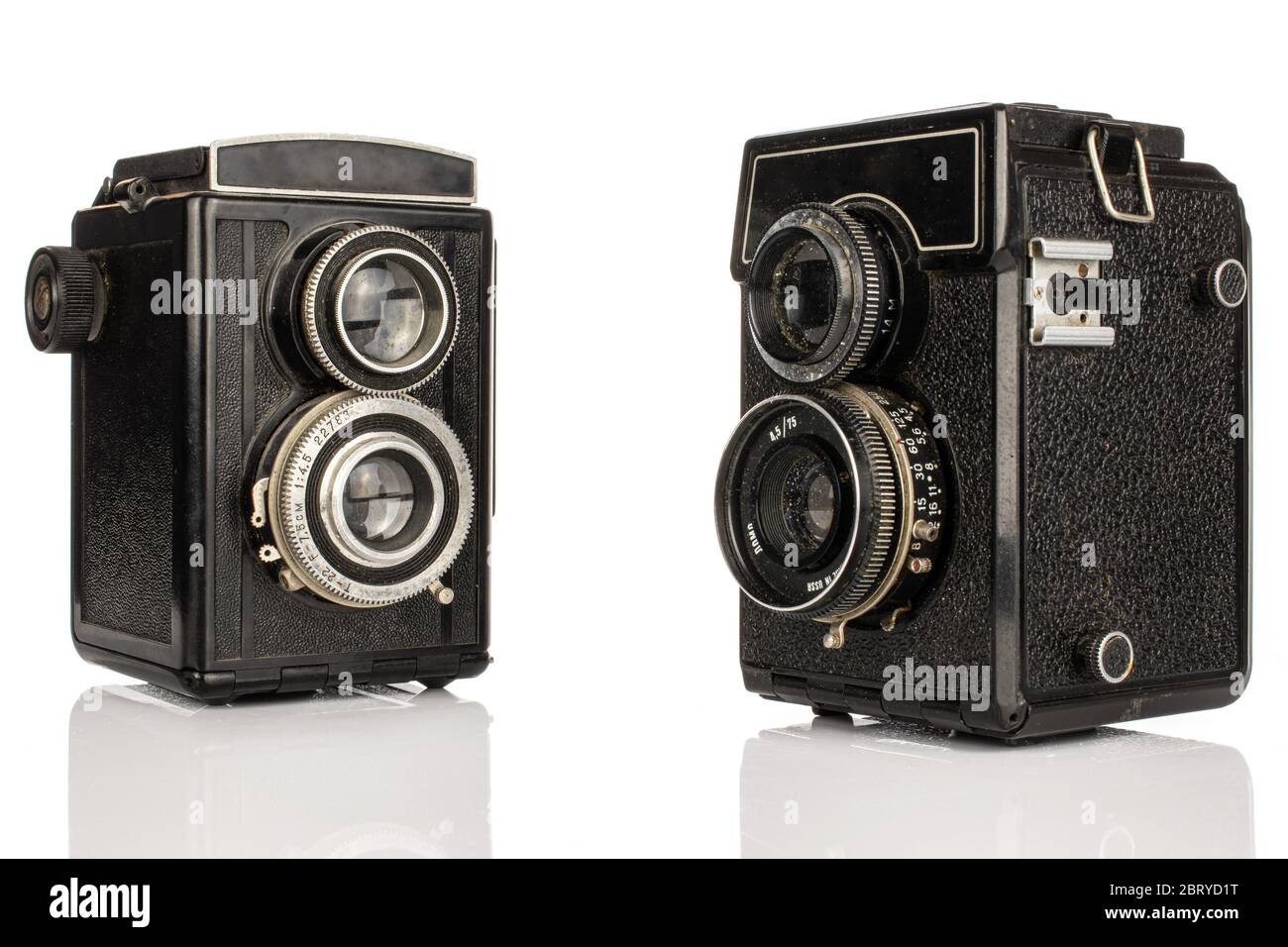 Group of two whole vintage camera two lens isolated on white background ...