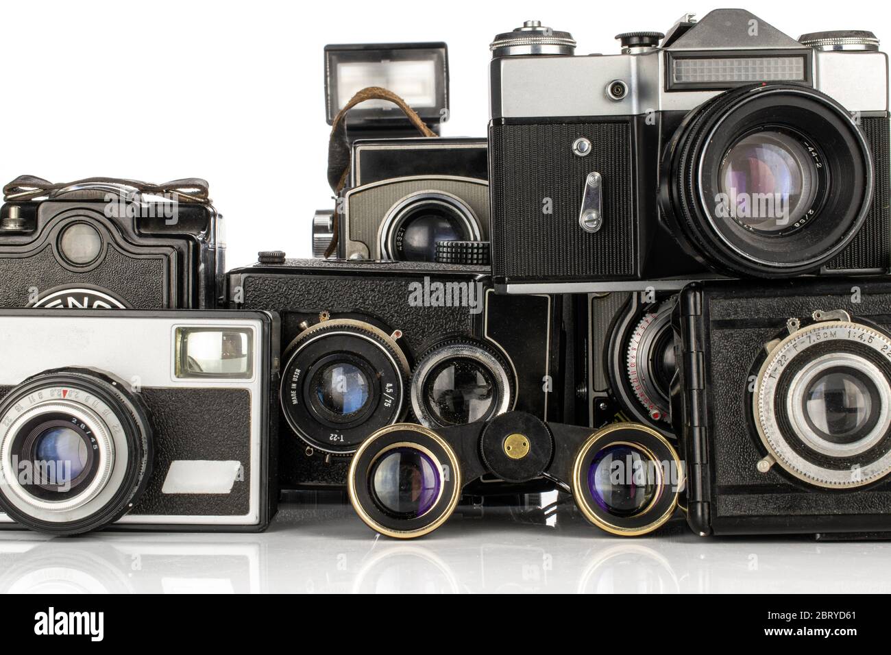 Lot of whole vintage camera isolated on white background Stock Photo ...