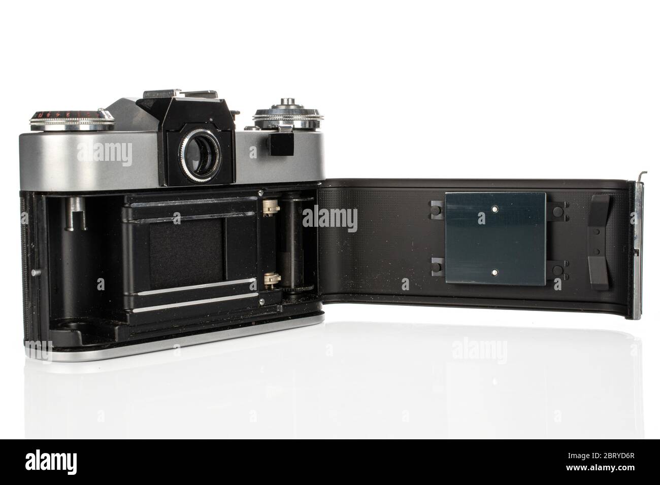 One whole silver vintage camera isolated on white background Stock ...