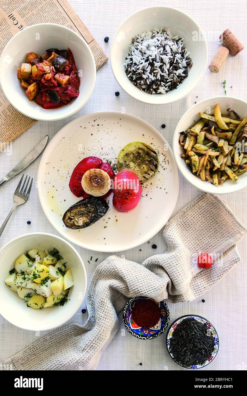 Food table, garnishes, top view, flat lay Stock Photo - Alamy