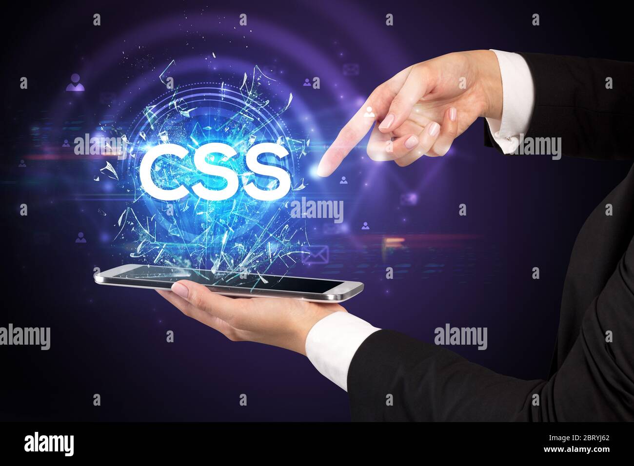 Close-up of a touchscreen with CSS abbreviation, modern technology ...