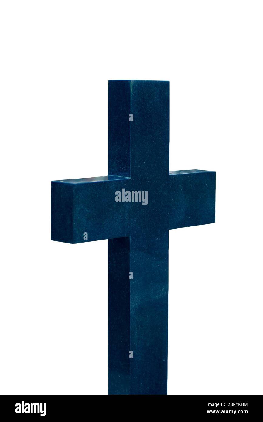 Beautiful black marble cross isolated on white background. Dark stone ...