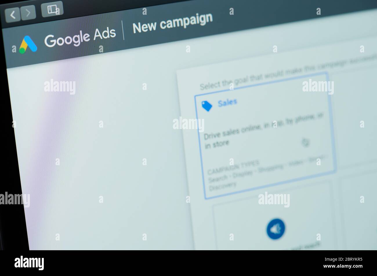 New-York , USA - May 22 , 2020: Creating google ads new campaign close ...