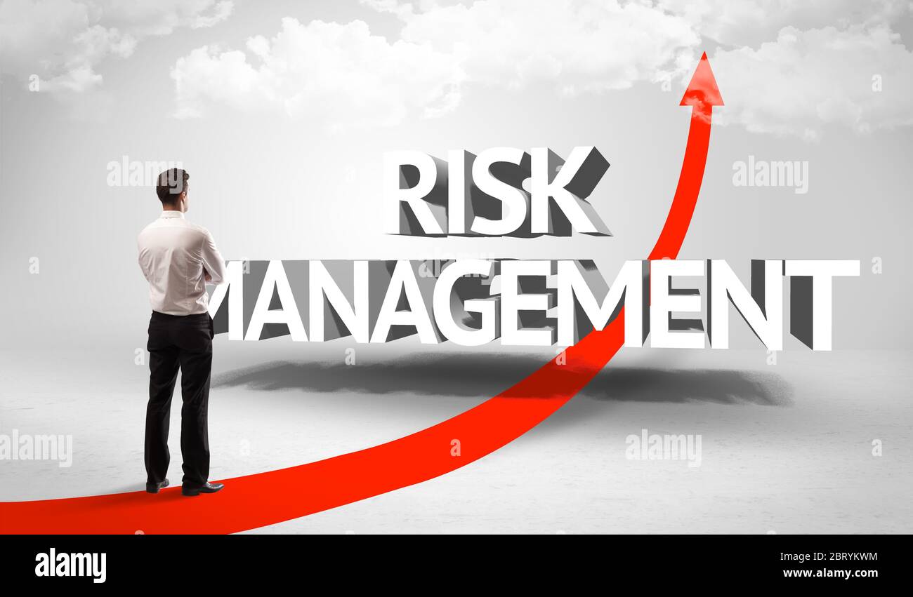Rear view of a businessman standing in front of RISK MANAGEMENT ...