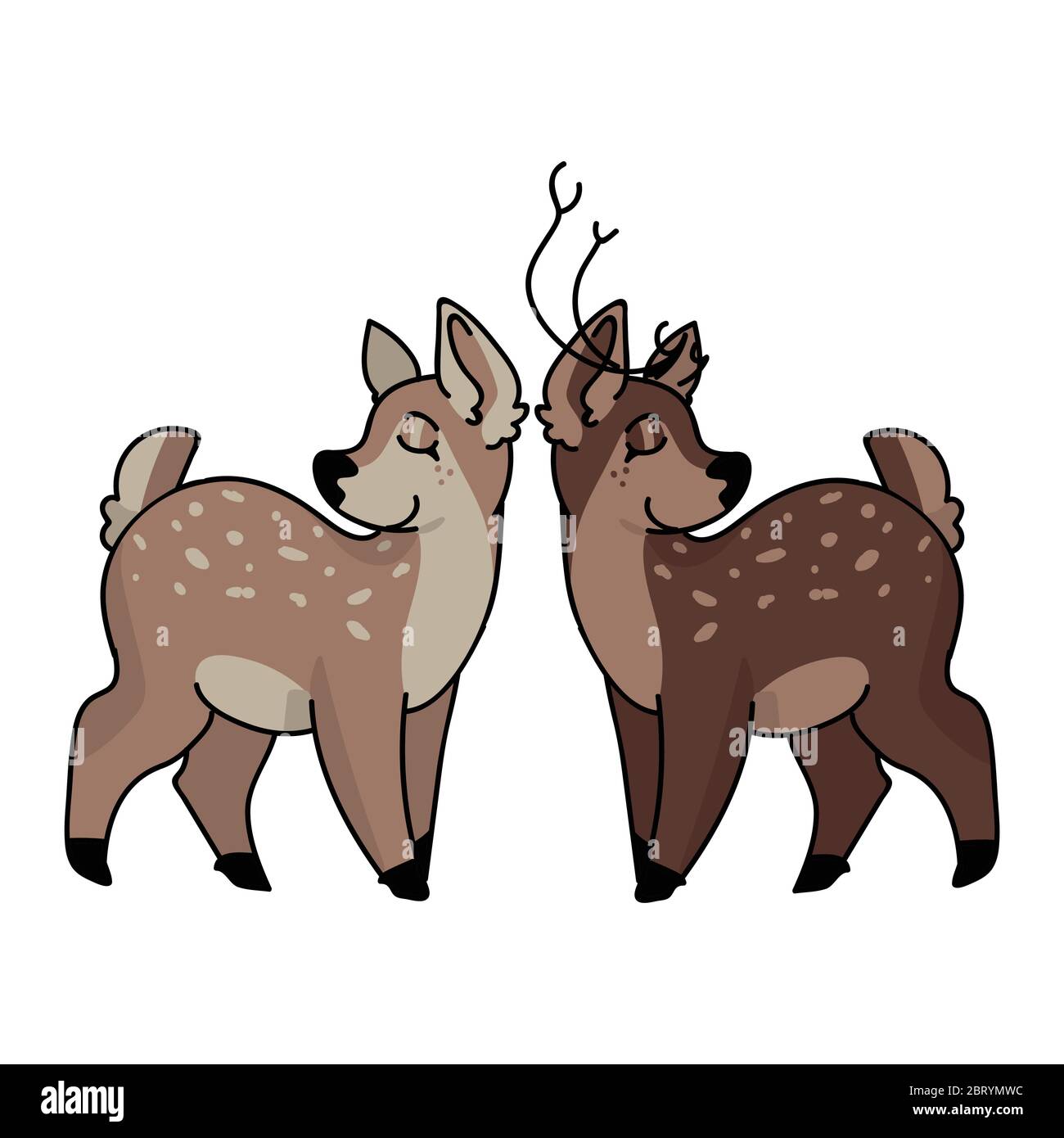 Kawaii forest doe and buck love vector illustration. Buck deer with ...