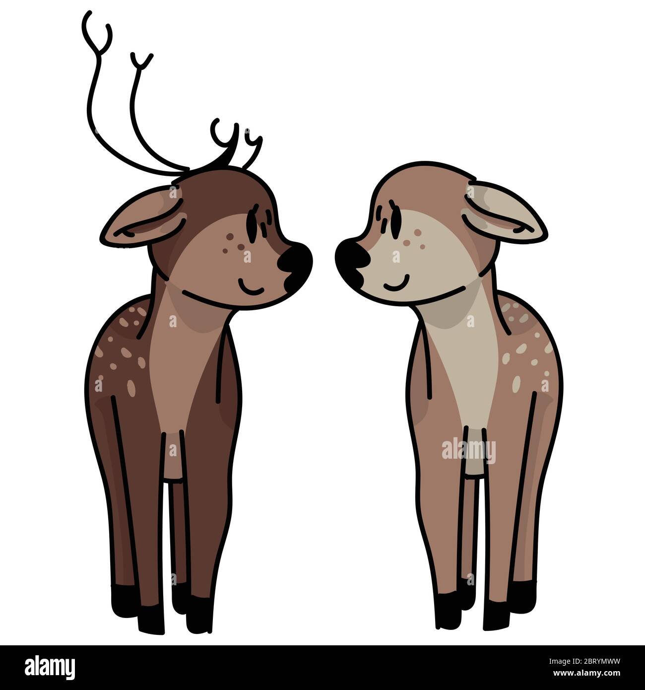 Kawaii forest doe and stag love vector illustration. Buck deer with ...