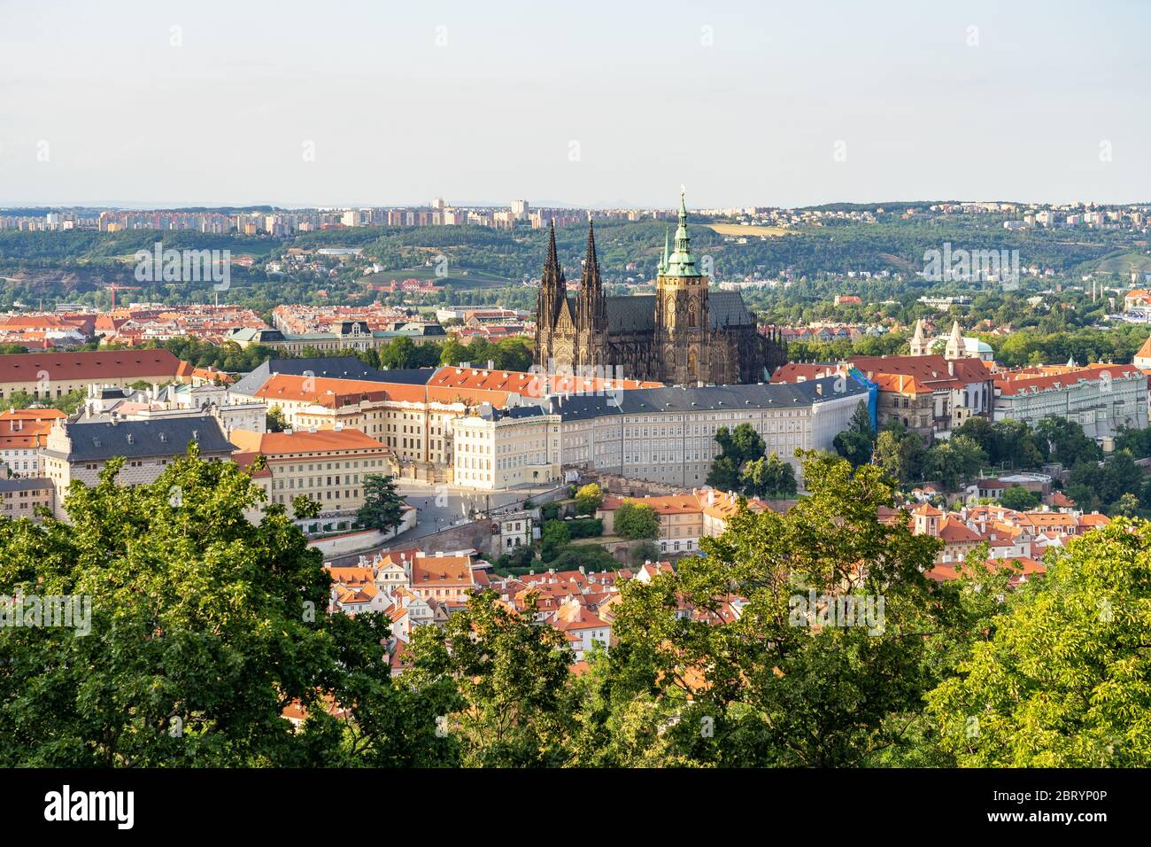 Aerial view of Prague Czech Republic from Petrin Hill observation Tower ...