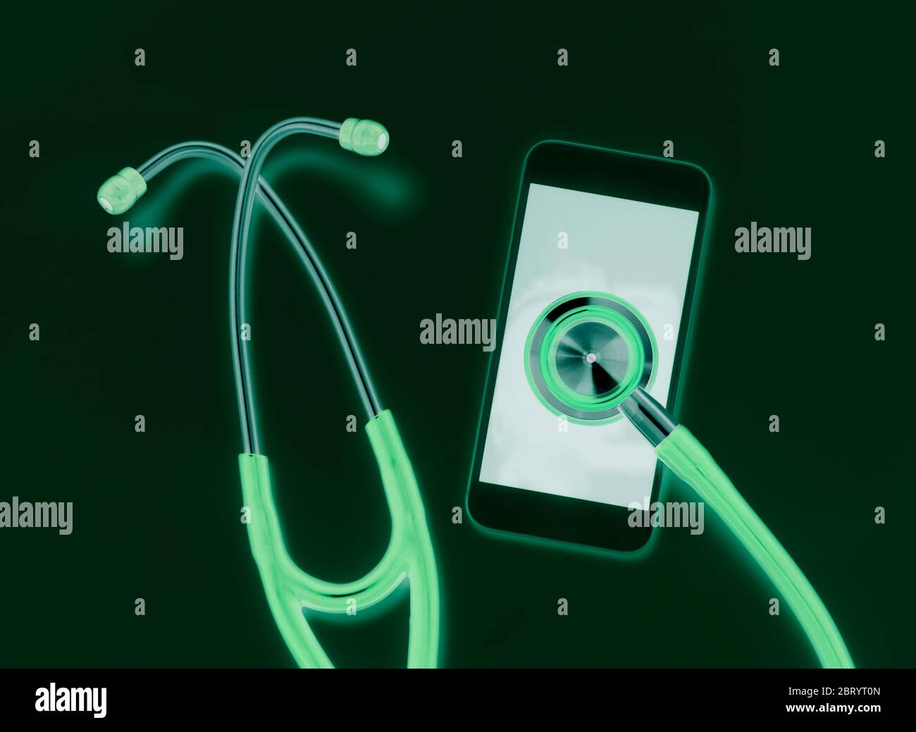 Telemedicine, stethoscope connecting to a smart phone online to connect ...