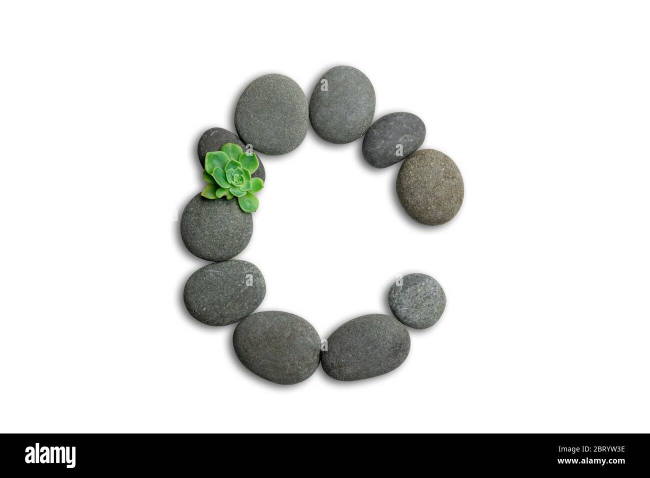 Alphabet letters made of beach stones or ocean stones with Sempervivum ...