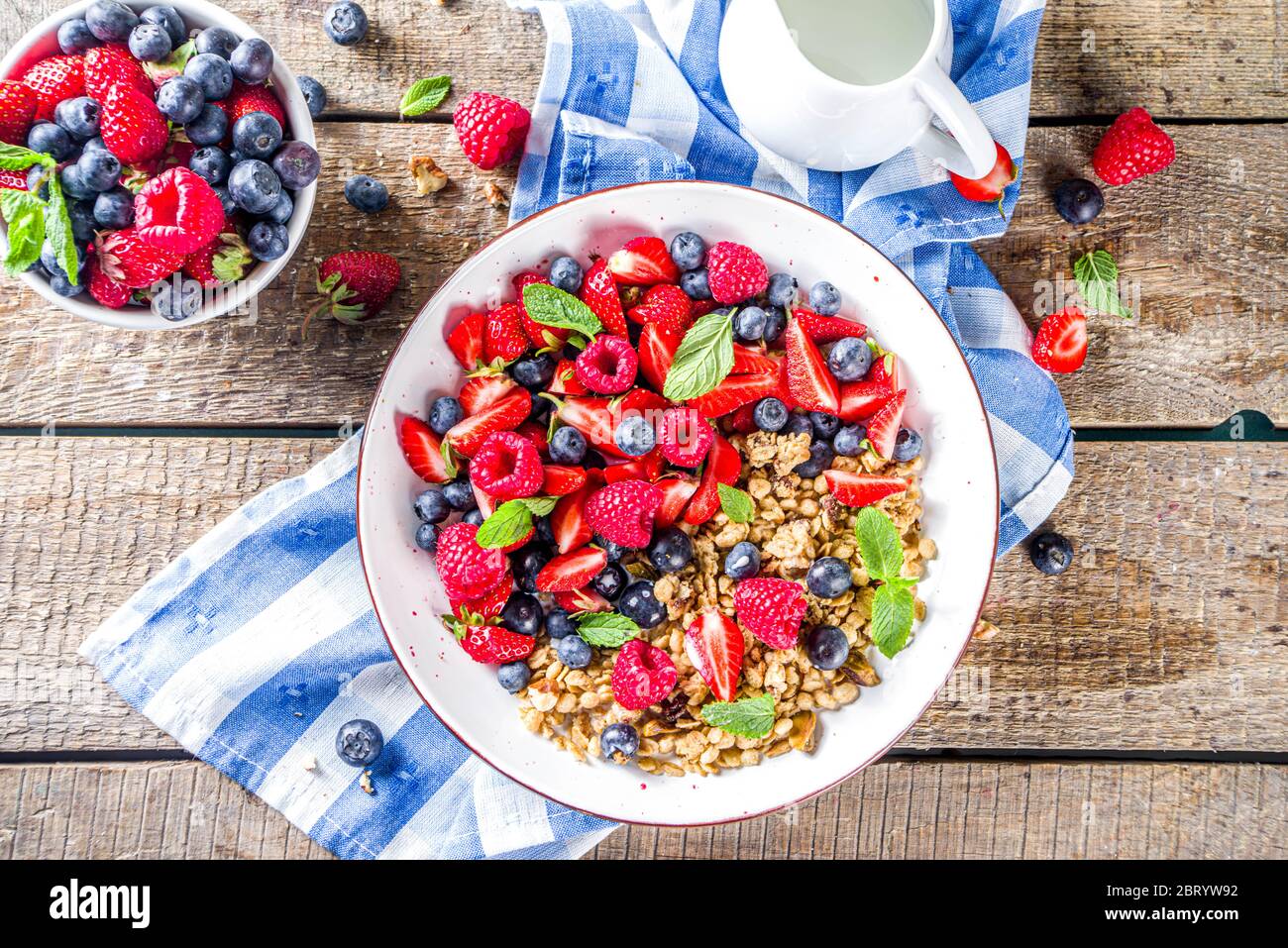 Healthy morning food, Breakfast oatmeal granola or muesli with various ...