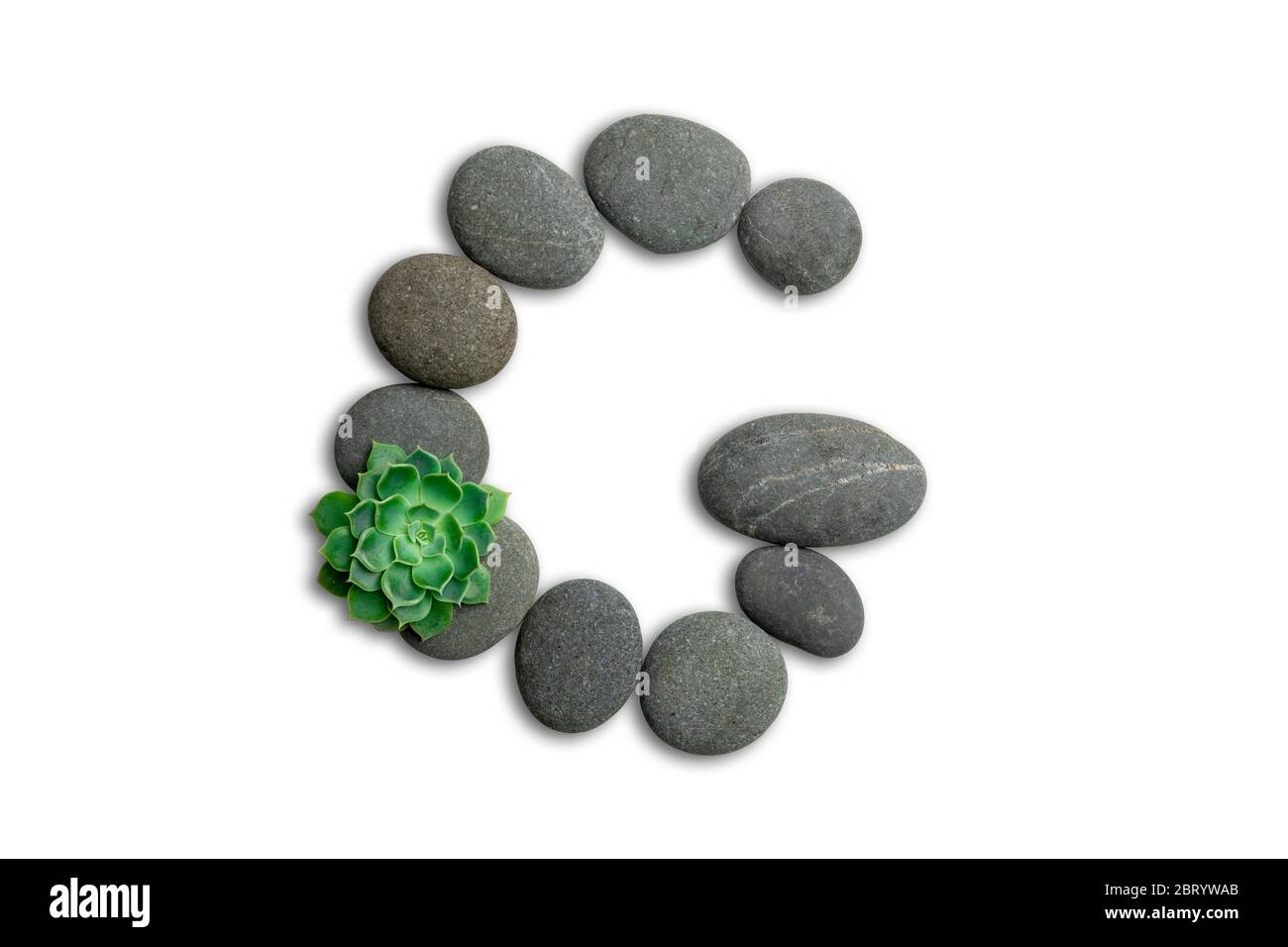 Alphabet letters made of beach stones or ocean stones with Sempervivum ...