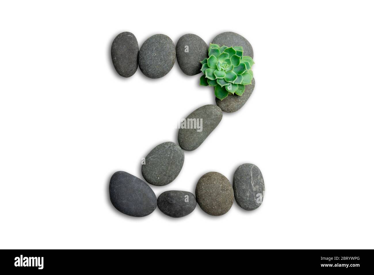 Alphabet letters made of beach stones or ocean stones with Sempervivum ...