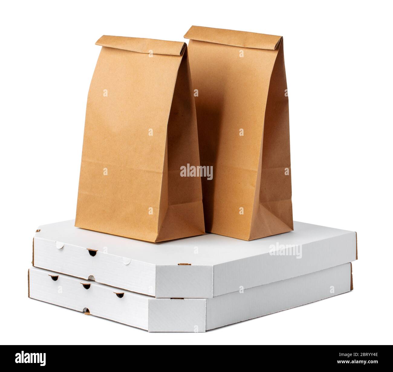 Brown craft paper bag packaging template on white background Stock ...