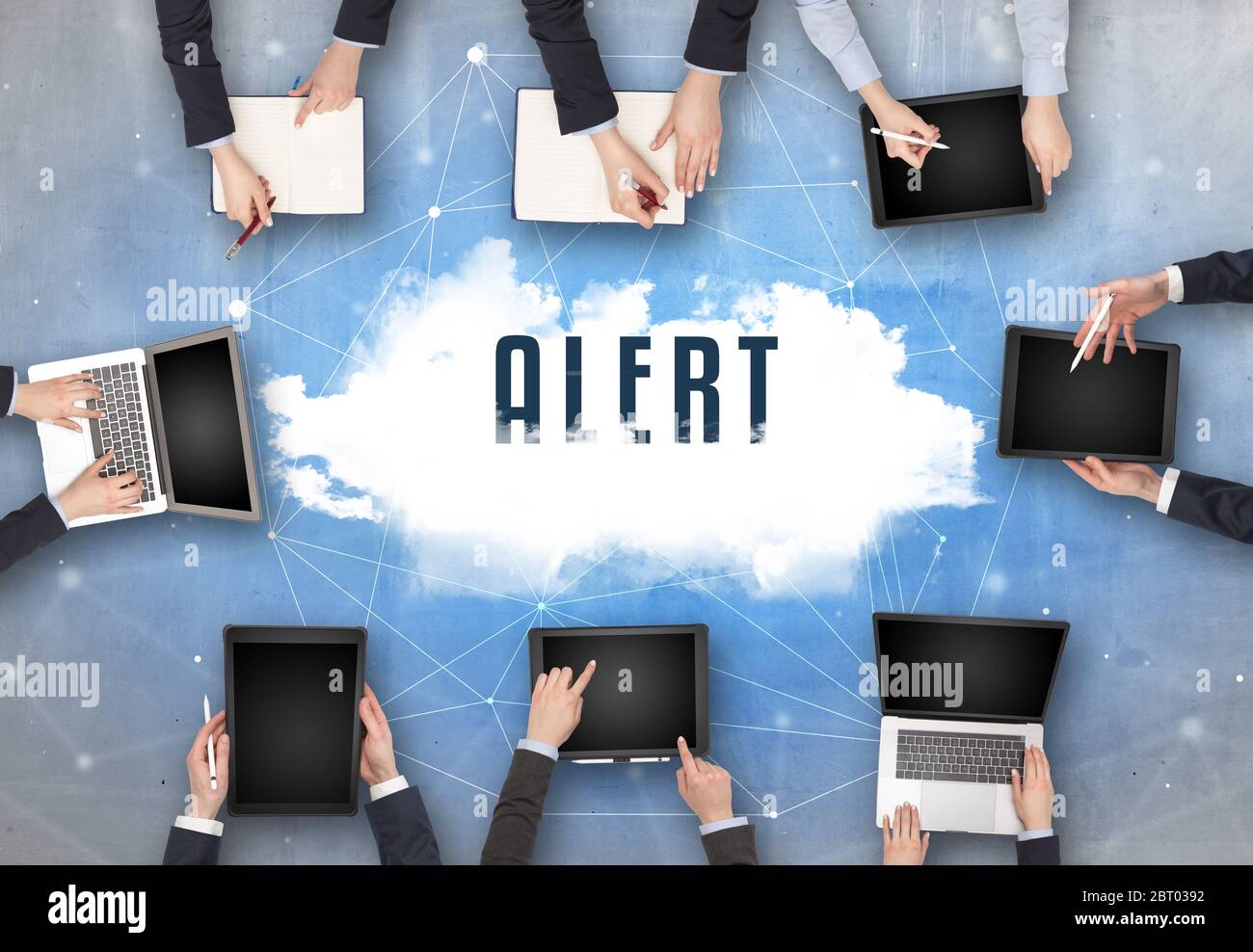 Group of people having a meeting with ALERT insciption, web security ...