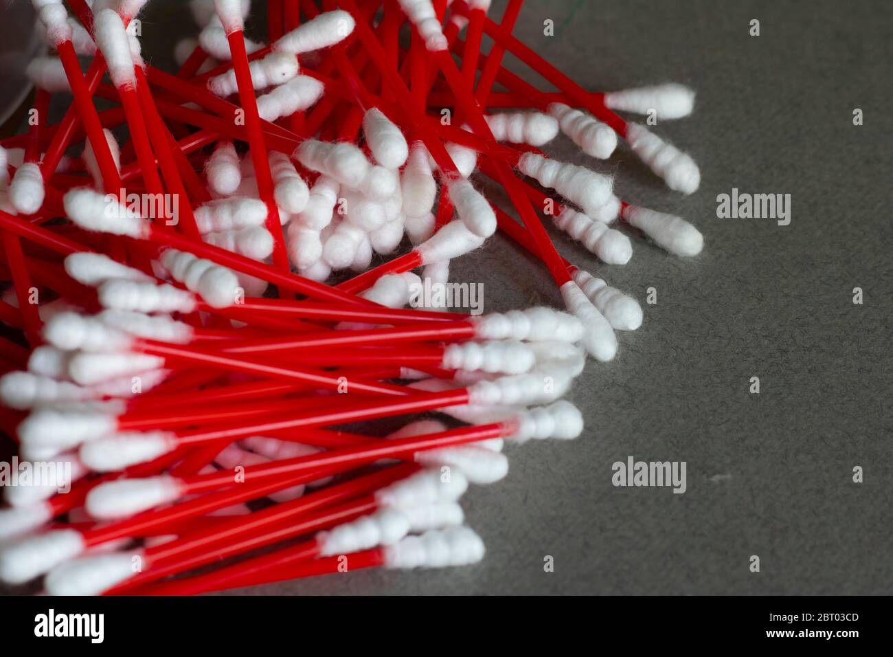 Clear ear sticks. Zero waste concept. View above and place for text ...