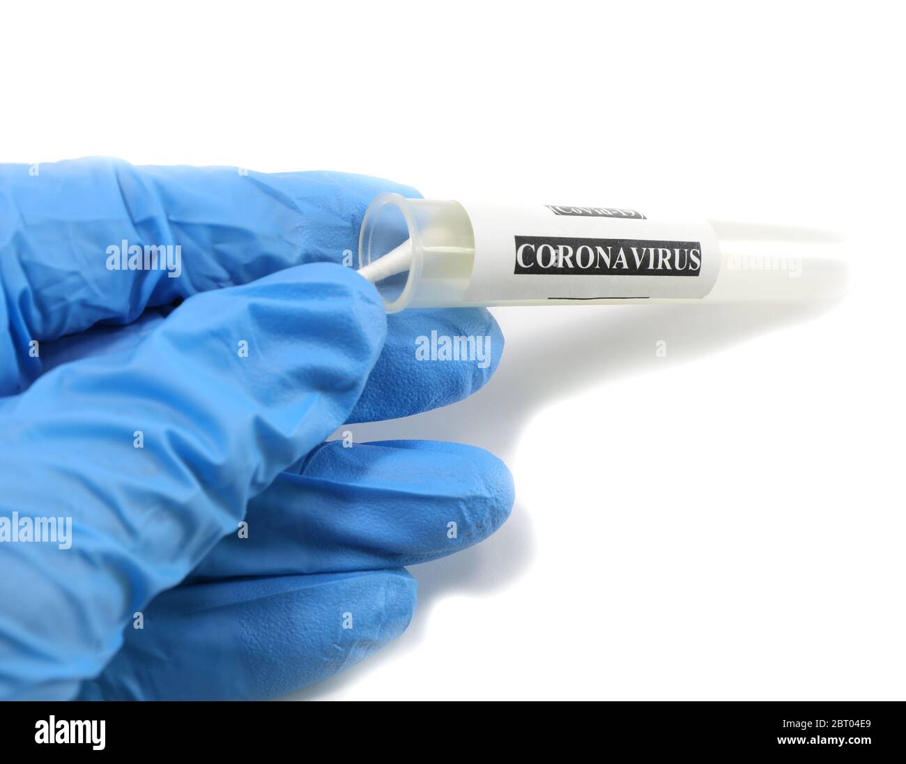 diagnosis using a Corona Virus test swab with a blue latex glove Stock ...