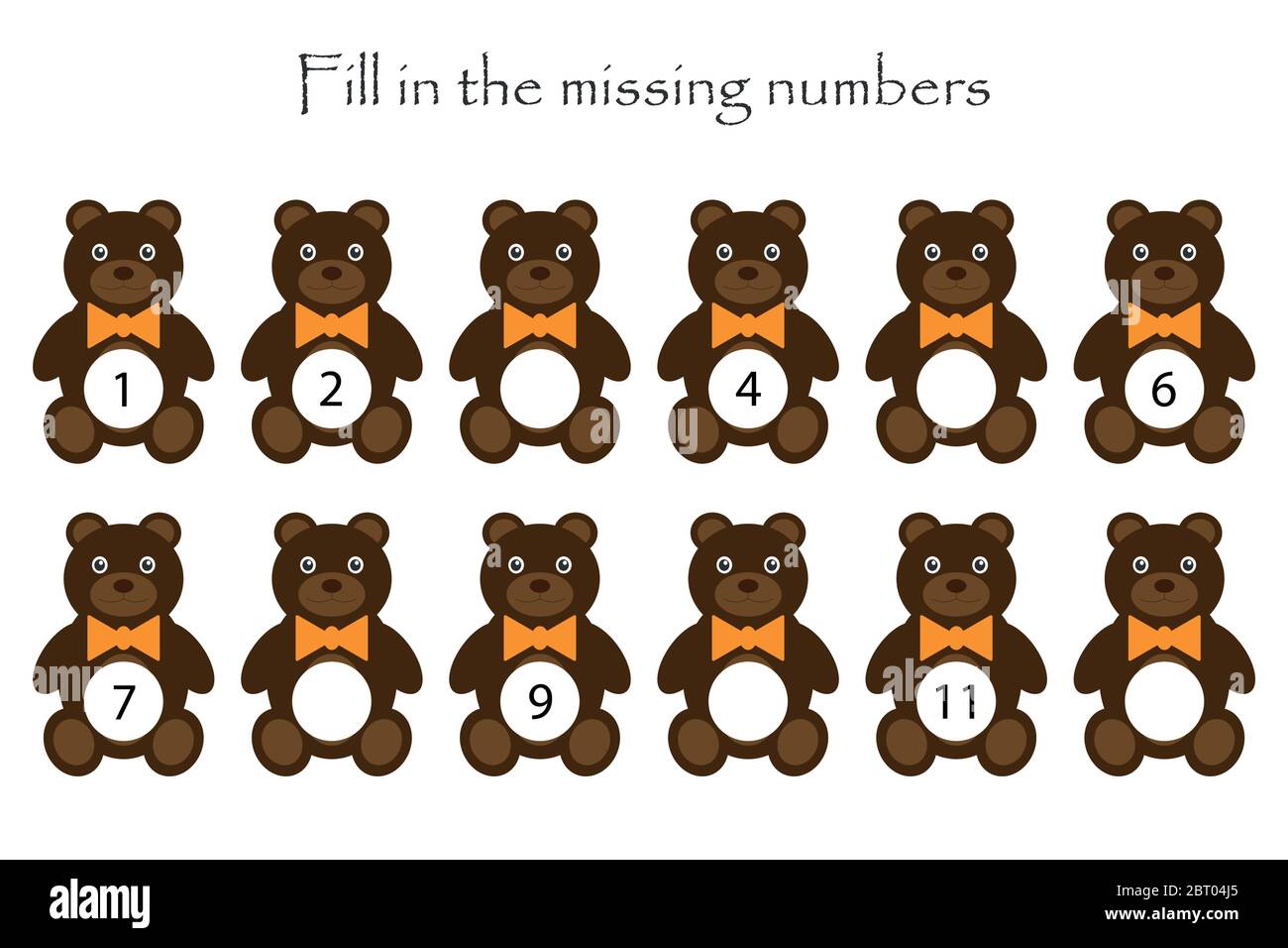 Game with bear toys for children, fill in the missing numbers, easy ...