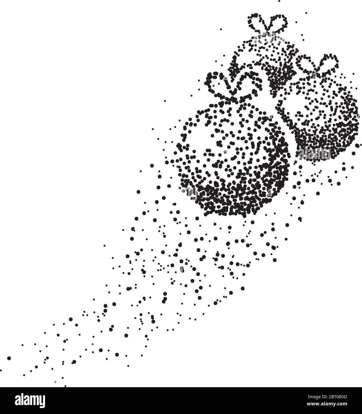 Three Christmas balls mades with a plot of points that fly to draw the ...