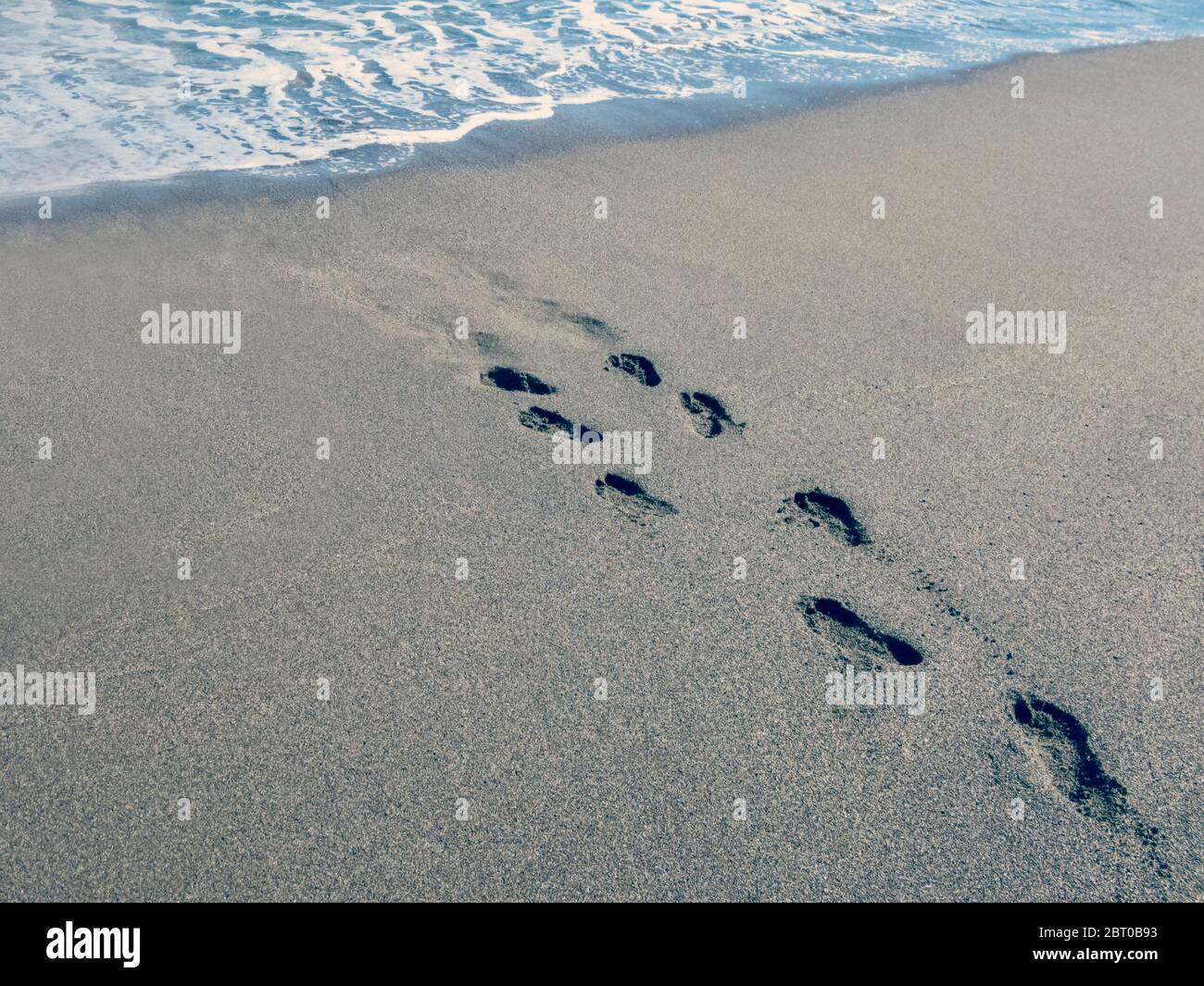 Footprints on beach leading to water Stock Photo - Alamy