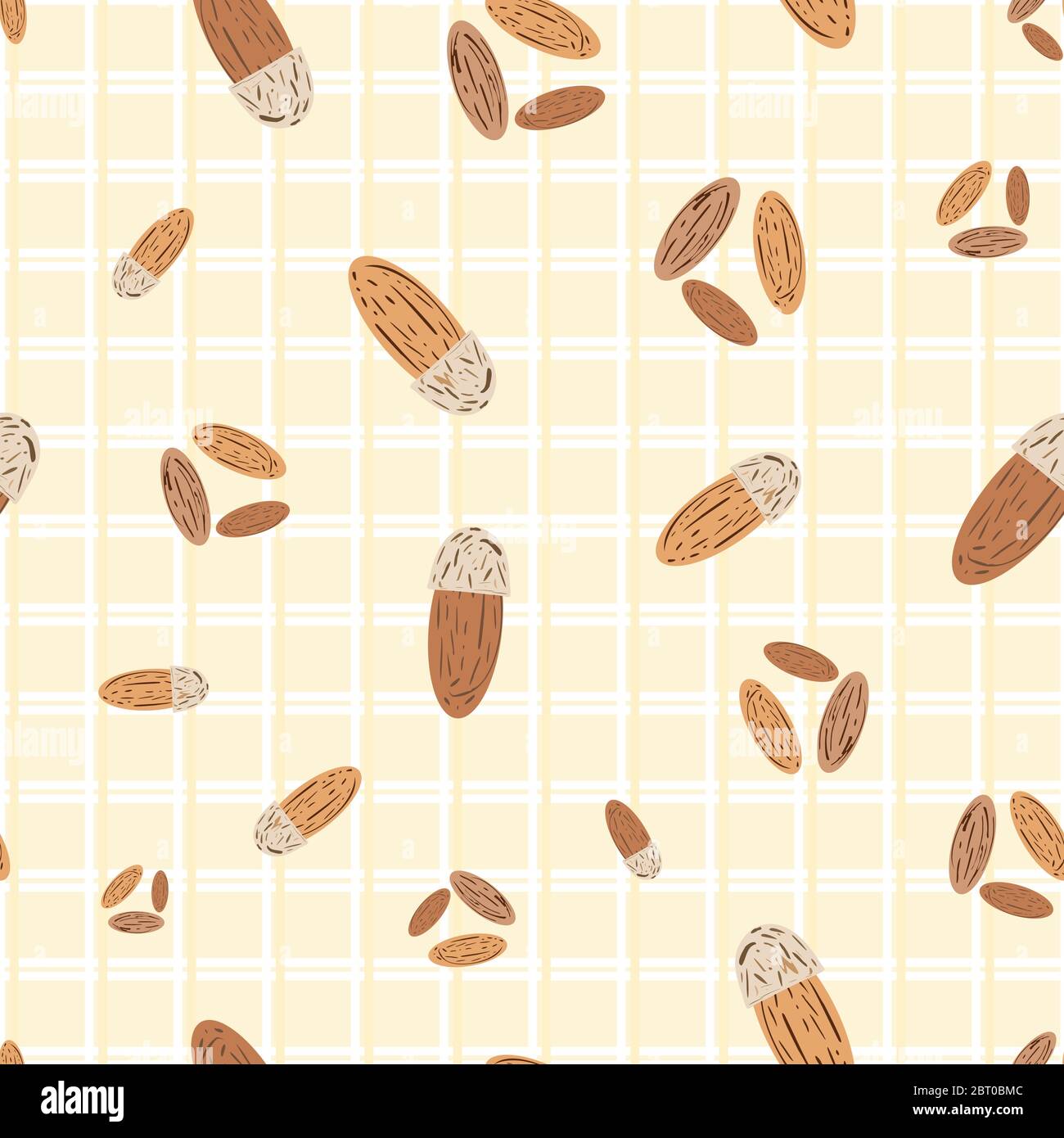 Almond vector seamless pattern background. Light brown clusters of oval ...