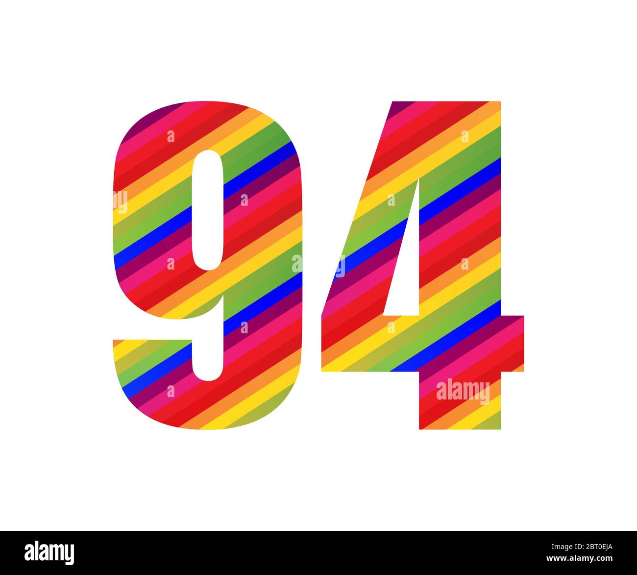 94 Number Rainbow Style Numeral Digit. Colorful Ninety Four Number ...