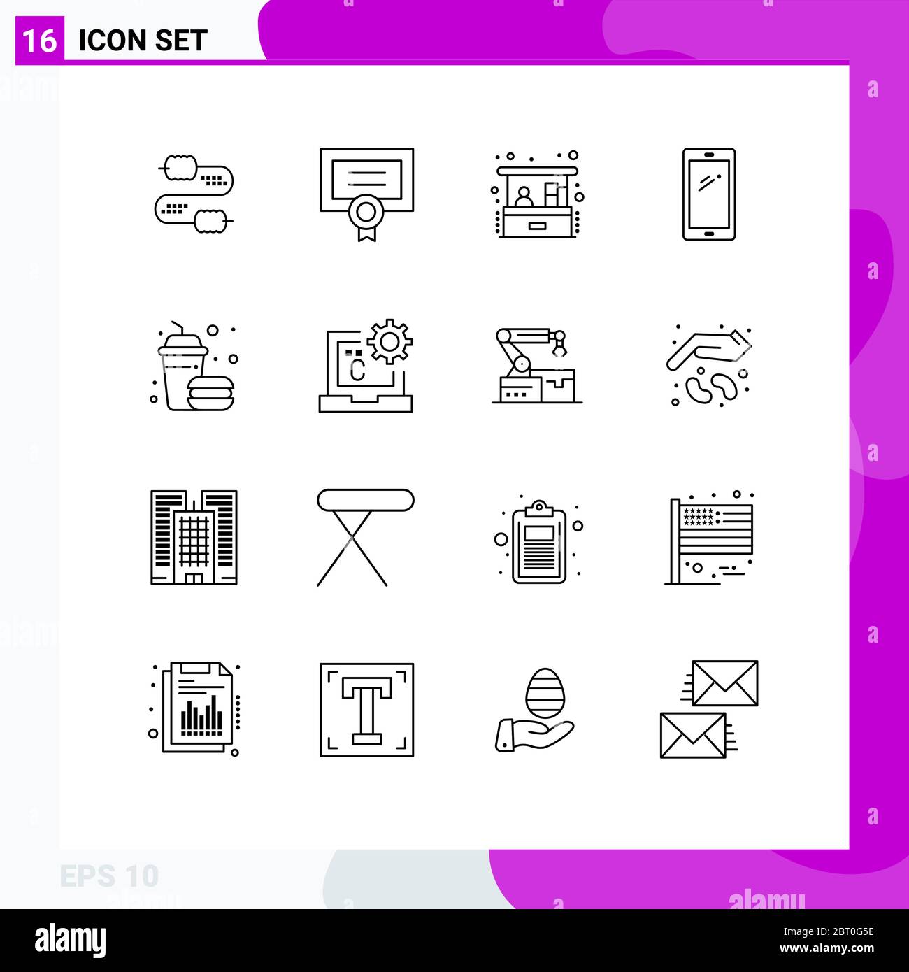 16 User Interface Outline Pack of modern Signs and Symbols of burger ...