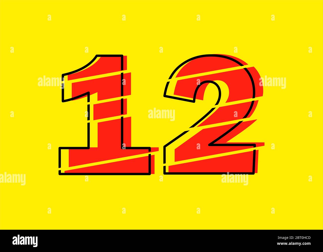 Glitch Modern Red 12 Number Design Vector Illustration. Numeral Vector ...