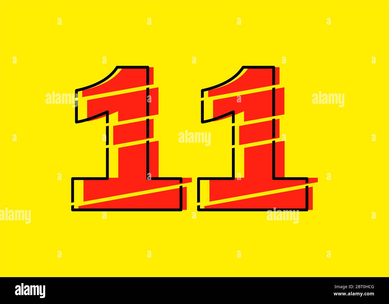 Glitch Modern Red 11 Number Design Vector Illustration. Numeral Vector ...