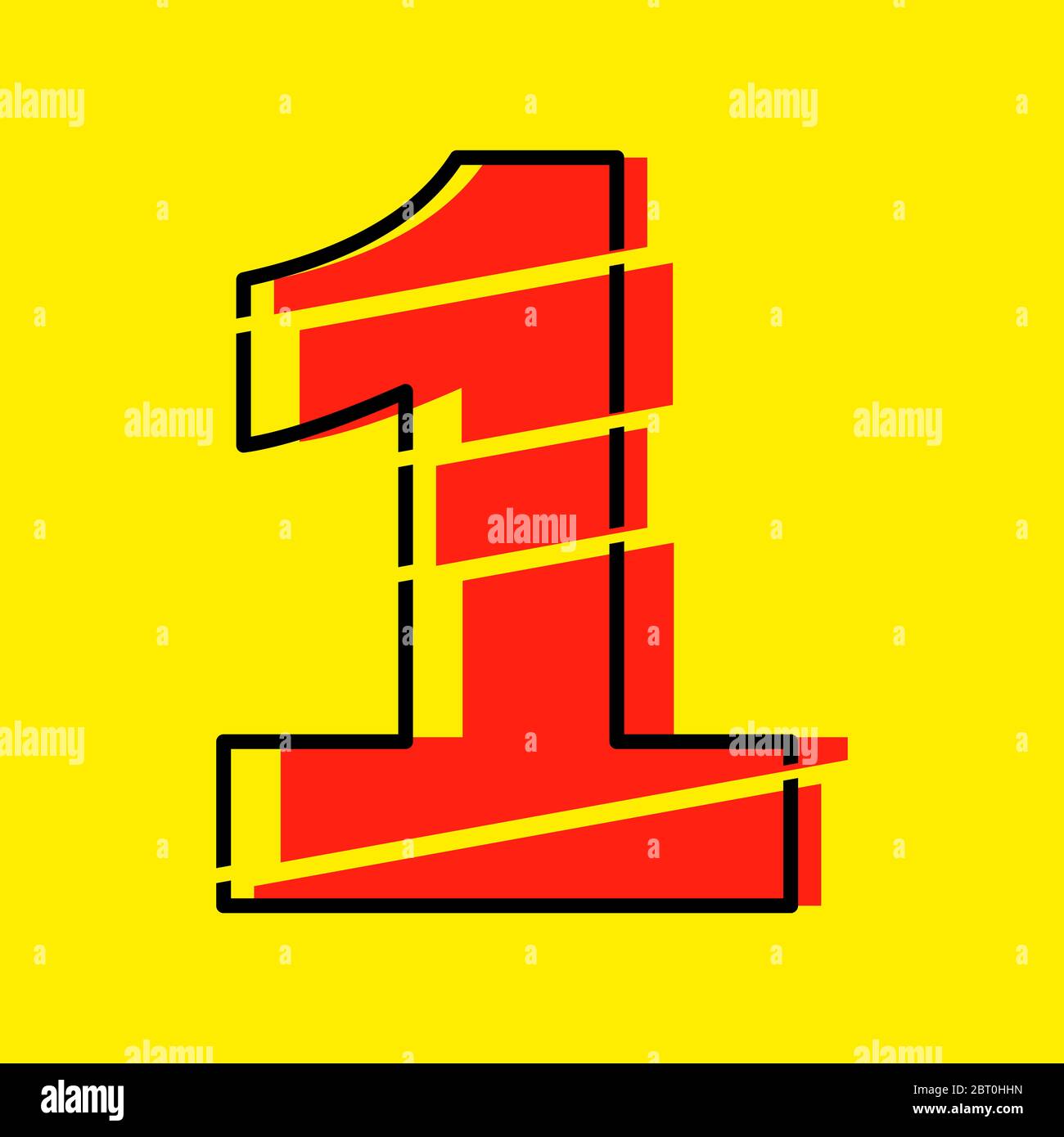 Glitch Modern Red 1 Number Design Vector Illustration. Numeral Vector ...