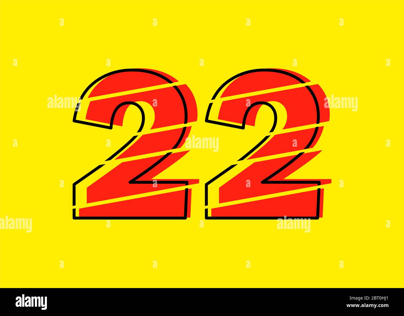 Glitch Modern Red 22 Number Design Vector Illustration. Numeral Vector ...