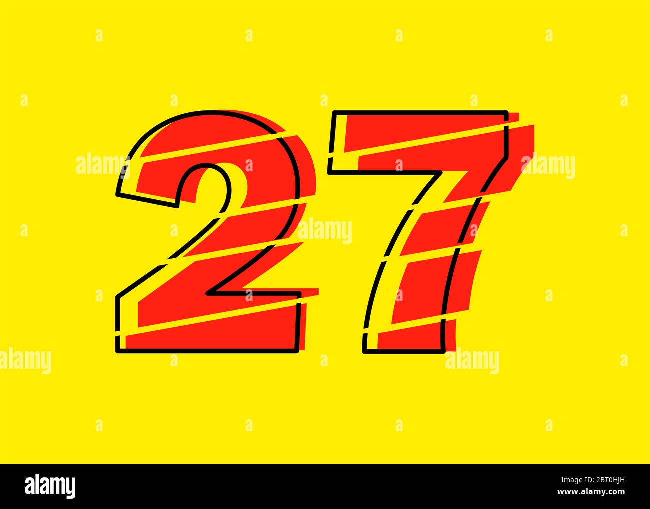 Glitch Modern Red 27 Number Design Vector Illustration. Numeral Vector ...