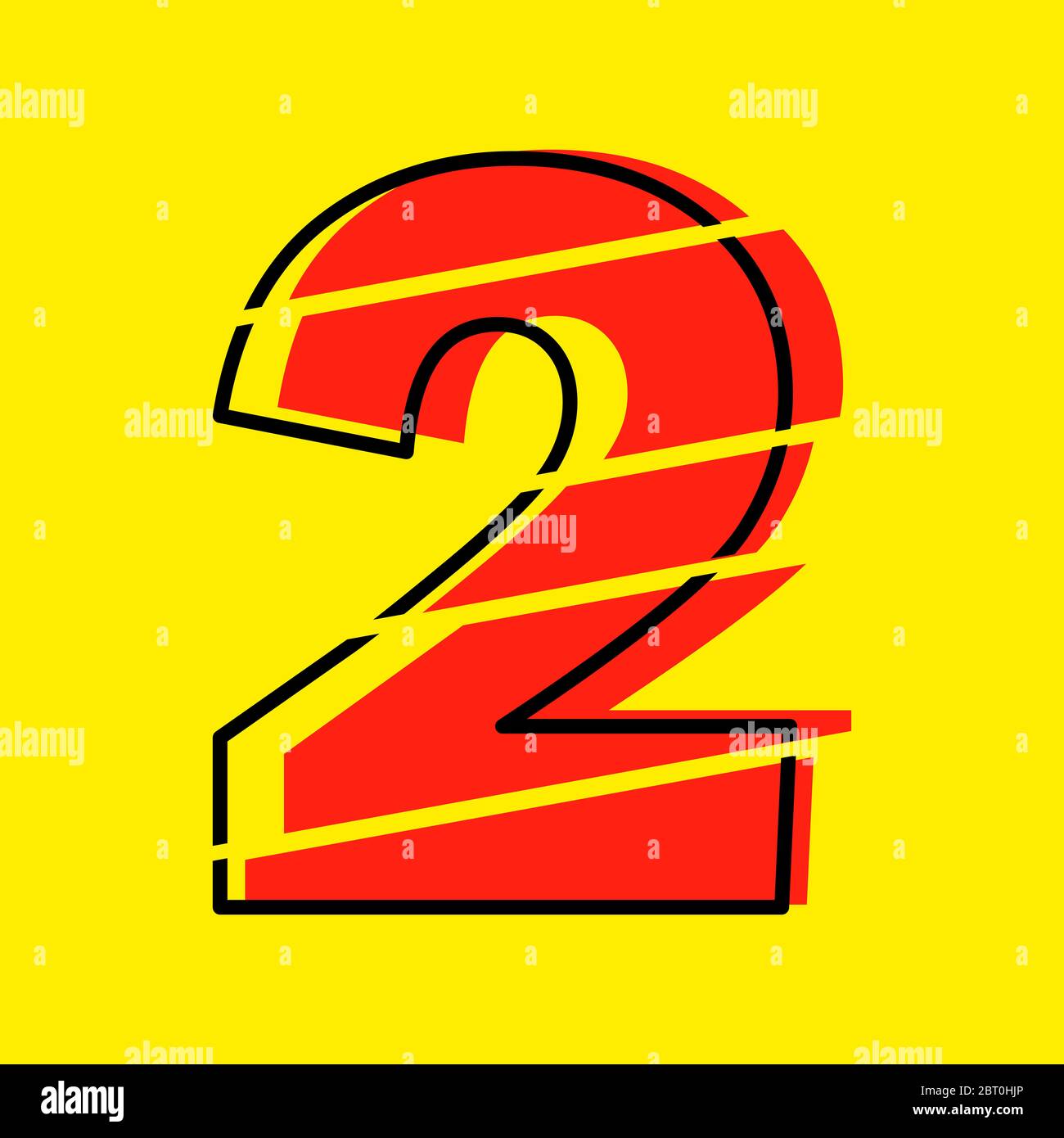 Glitch Modern Red 2 Number Design Vector Illustration. Numeral Vector ...