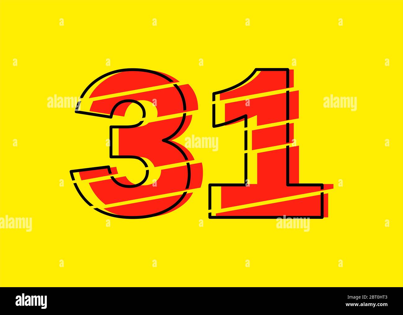 Glitch Modern Red 31 Number Design Vector Illustration. Numeral Vector ...