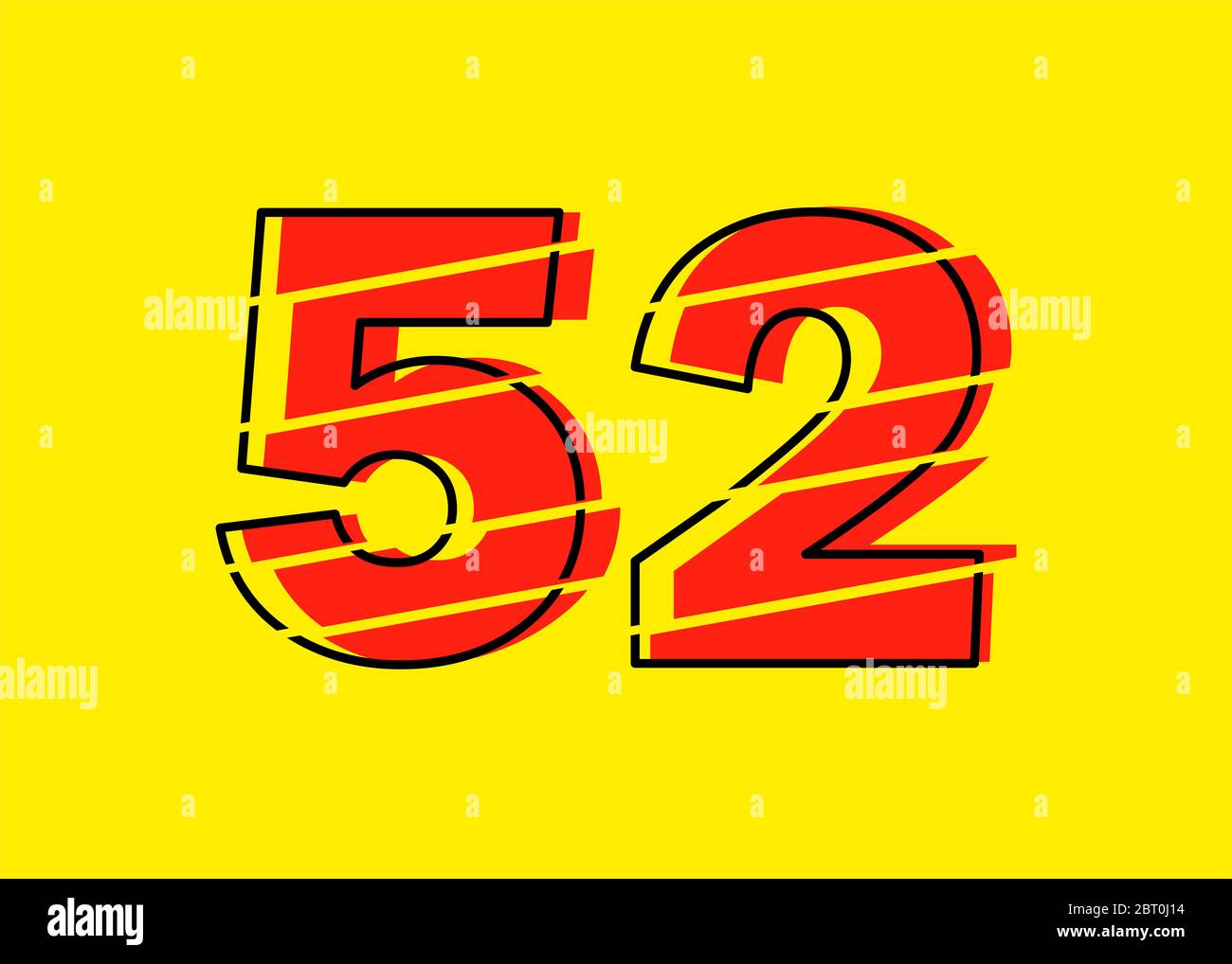 Glitch Modern Red 52 Number Design Vector Illustration. Numeral Vector ...