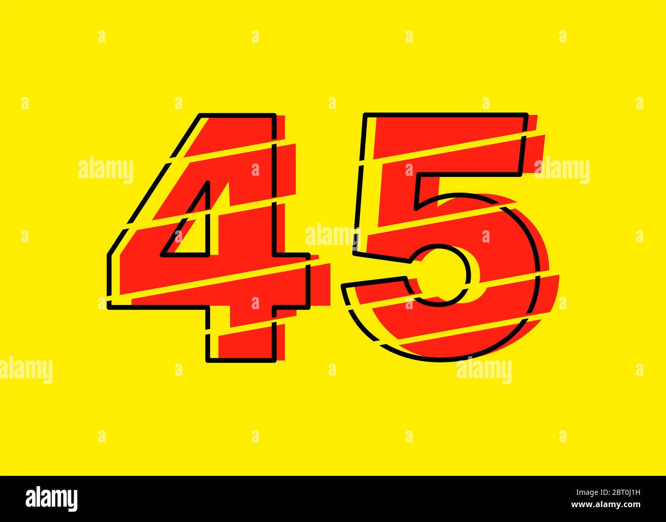 Glitch Modern Red 45 Number Design Vector Illustration. Numeral Vector ...