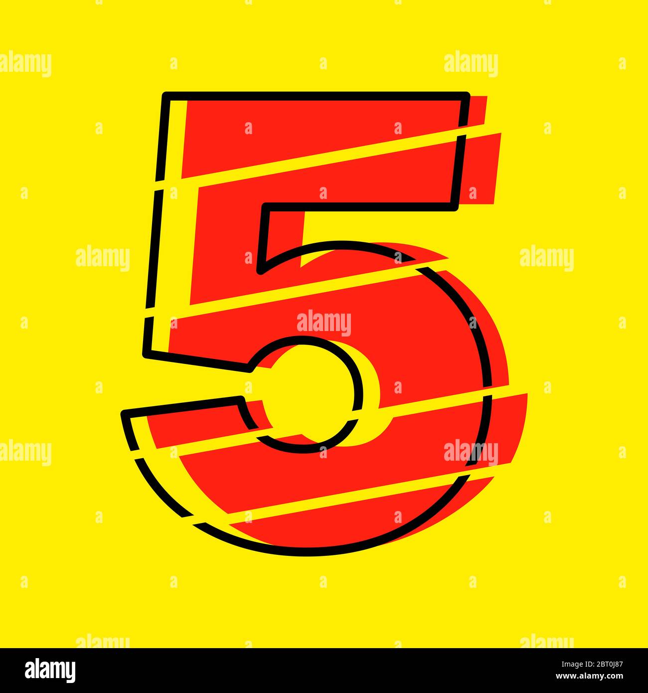 Glitch Modern Red 5 Number Design Vector Illustration. Numeral Vector ...