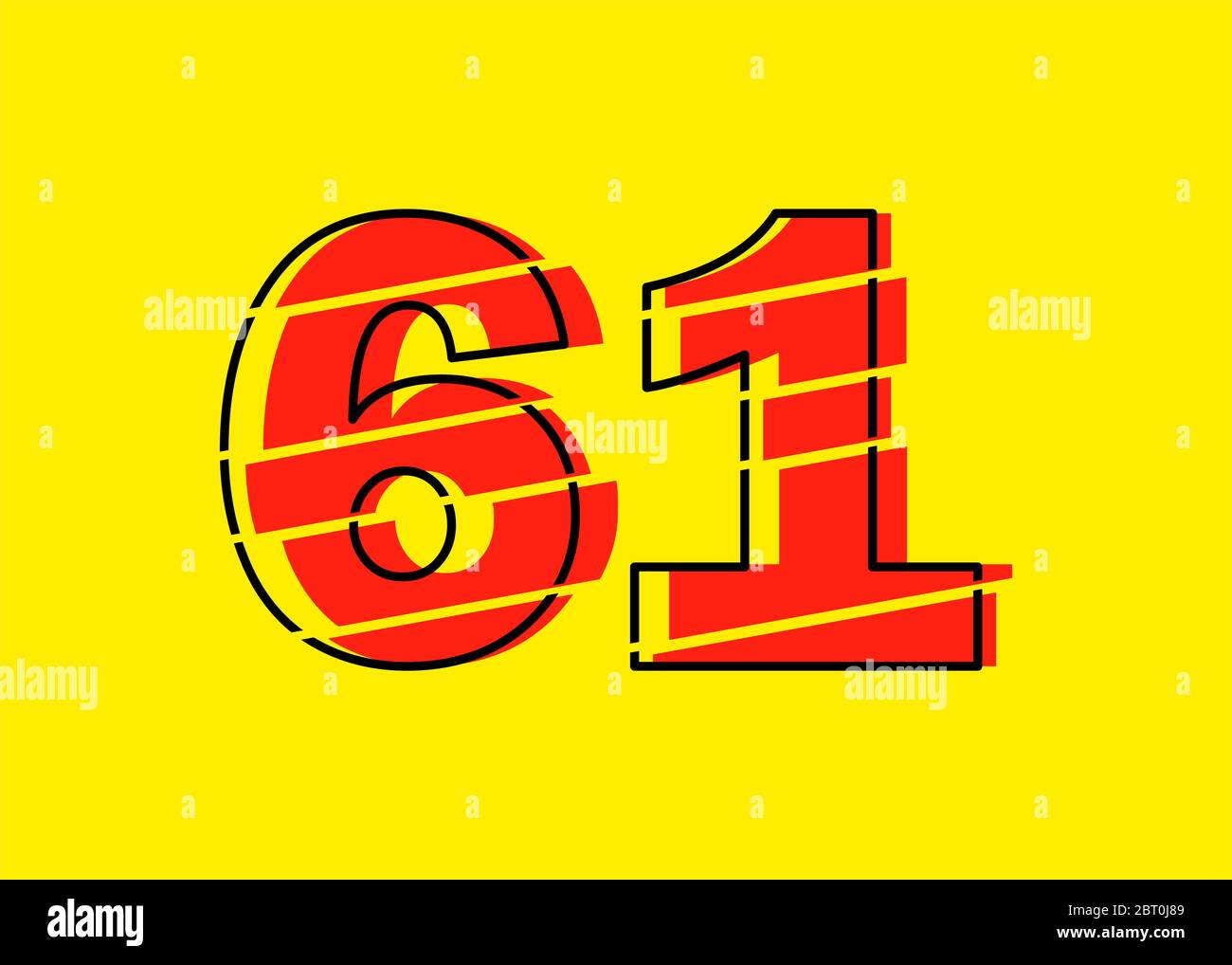 Glitch Modern Red 61 Number Design Vector Illustration. Numeral Vector ...