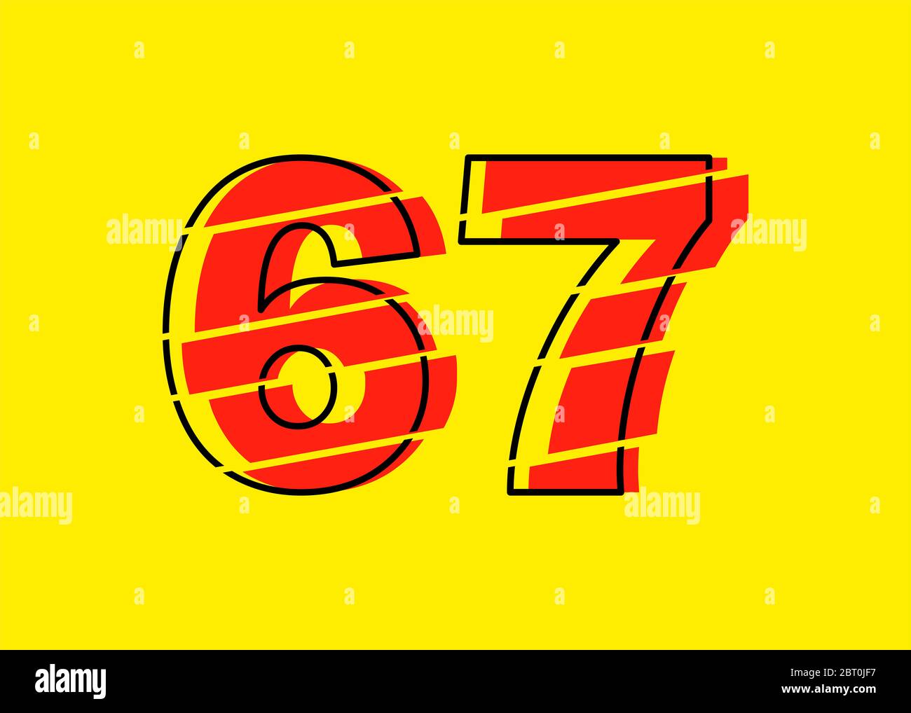 Glitch Modern Red 67 Number Design Vector Illustration. Numeral Vector ...