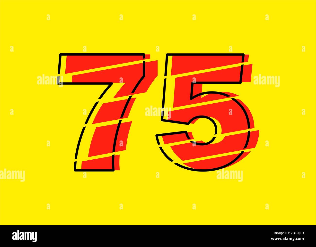 Glitch Modern Red 75 Number Design Vector Illustration. Numeral Vector ...